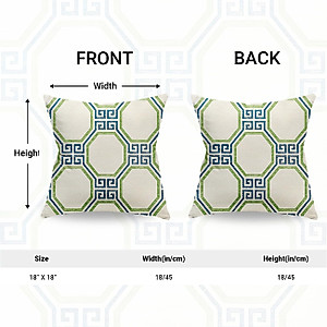 SMF Chinoiserie Pillow Covers 18x18 Set of 2,Greek Key Green Pillow Cover Abstract Stripes Linen Throw Pillow Cover Outdoor Pillows Cases Suitable for Couch Pillows Living Room Bedroom