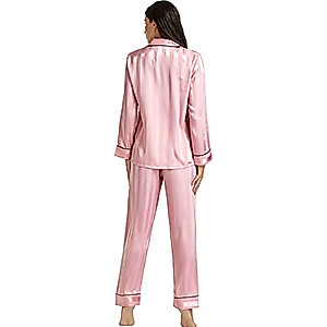 Lonxu Womens Silk Satin Pajamas Set Pink Striped L