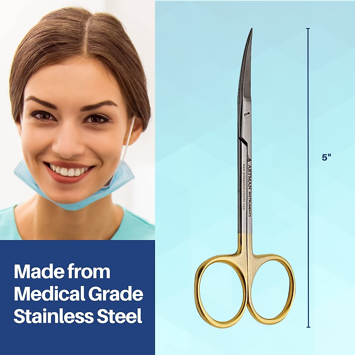 Scissors Curved 5 inches with tungsten carbide inserts Gold Plated handle extra sharp ARTMAN BRAND