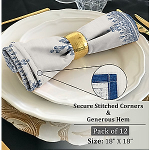 Ruvanti Cloth Napkins Set of 12 Cotton 100%, 18x18 Inches Napkins Cloth Washable, Soft, Absorbent. Cotton Napkins for Parties, Christmas, Thanksgiving, Weddings, Dinner Napkins Cloth - Ethnic