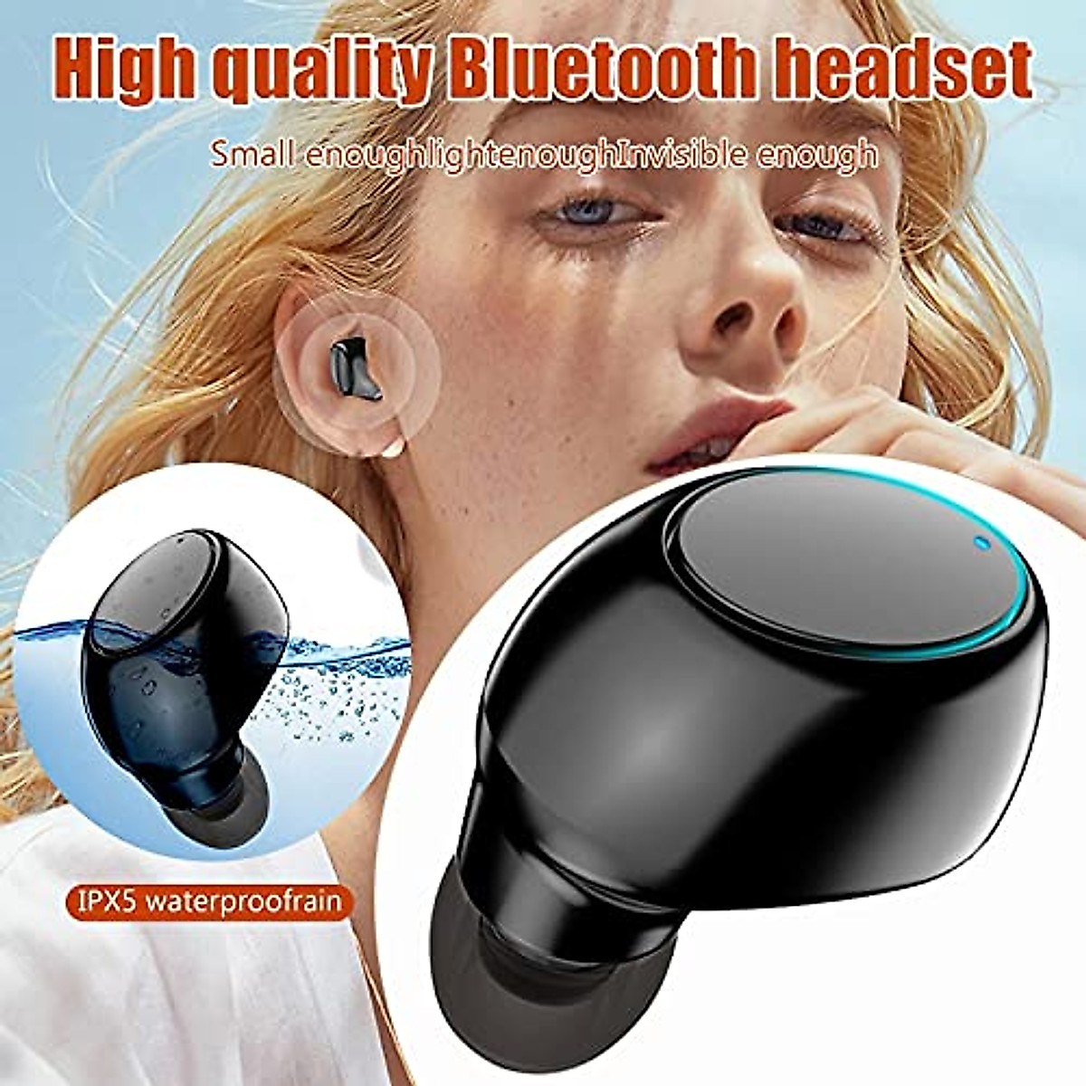 LiadFngKA True Wireless Earbuds Bluetooth Headphones IPX5 Waterproof Stereo Earphones in-Ear Built-in Mic Mini Deep Bass Headset for Sport (Black)