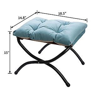 HollyHOME Modern Fabric Lazy Chair and Folding Footrest Stool, Accent Contemporary Lounge Chair and Portable Ottoman, Steel Frame Leisure Sofa Chair and Metal Cotton Anti-Slip Footstool, Blue