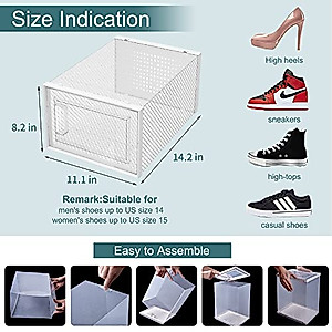WAYTRIM Stackabke Clear Shoe Box 8 Pack Foldable Shoe Storage Boxes Dorp Front Shoe Organizer Clear Plastic Shoe Containers Fit to Women Size 13 Clear White