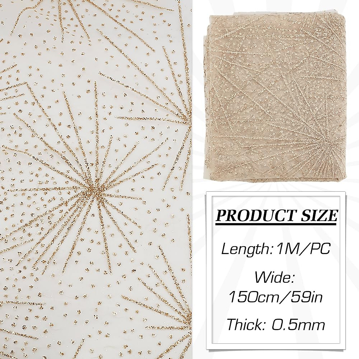 MAYJOYDIY Bisque Sparkly Sequin Tulle Fabric by The Yard, 59inch Width Star Embroidered Fabric Firework Mesh Gilded Lace Fabric for Wedding Reception, Tables, Party Costume Decoration