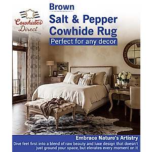 Cowhides Direct Genuine Cowhide Rug (Salt & Pepper) - Authentic Cow Rug with Non-Slip Suede Backing - Cow Rugs for Living Room, Bedroom & More - Decorative Rug (Brown, 7x6 XL)