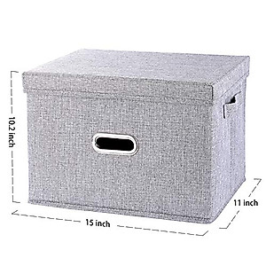 Storage Cube with Lid, Fabric Basket Bin with Dual Handles, Decorative Linen Storage Container Clothes Basket for Closet, Shelves, 15" x 11" x 10.2", Grey