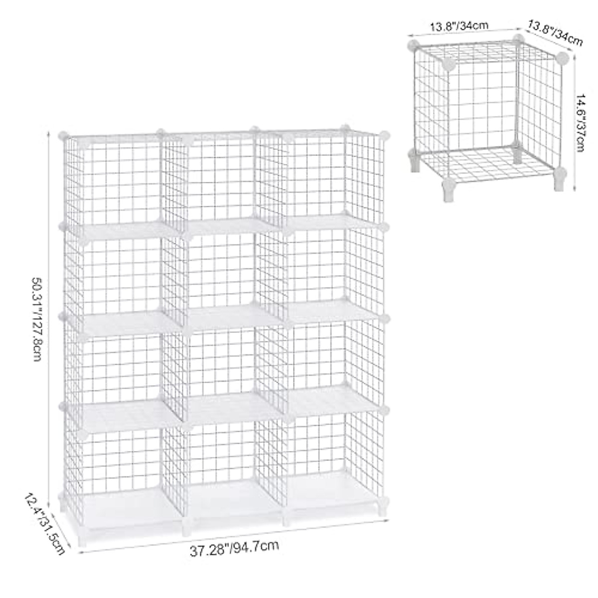 ANWBROAD Wire Cube Storage Organizer 12 Cube Metal Grids Shelves Storage Bins Shelving Stackable Modular Bookshelf Shelf Cubbies Unit Closet Cabinet for Living Room Office White LWT012T