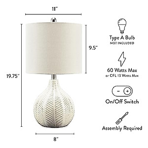 Signature Design by Ashley Rainermen 20" Modern Herringbone Ceramic Table Lamp, Off White