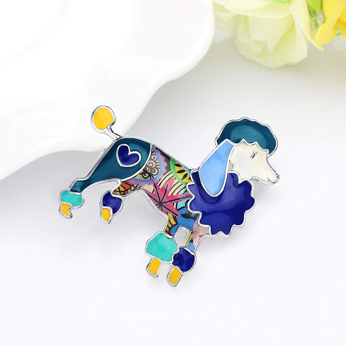 DUOWEI Cute Poodle Dog Brooch Pins for Women Teens Girls Floral Enamel Dog Brooch Jewelry Clothes Scarf Jacket Decoration (Blue)
