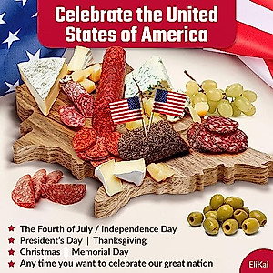 ELIKAI Acacia Wooden Charcuterie Board - USA Shaped Charcuterie Meat and Cheese Platter, Wood Serving Tray & Platter, Cheeseboard USA Gifts