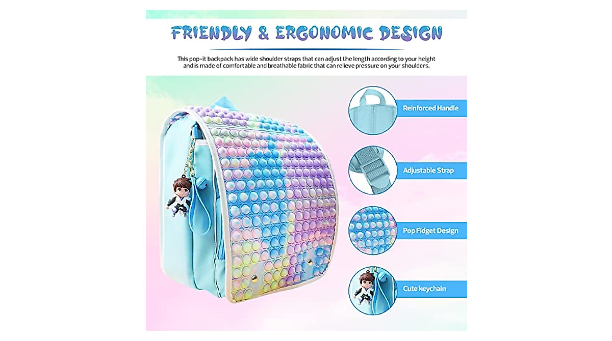 Unique Rainbow Pop It Fidget Backpack for Kids & Girls