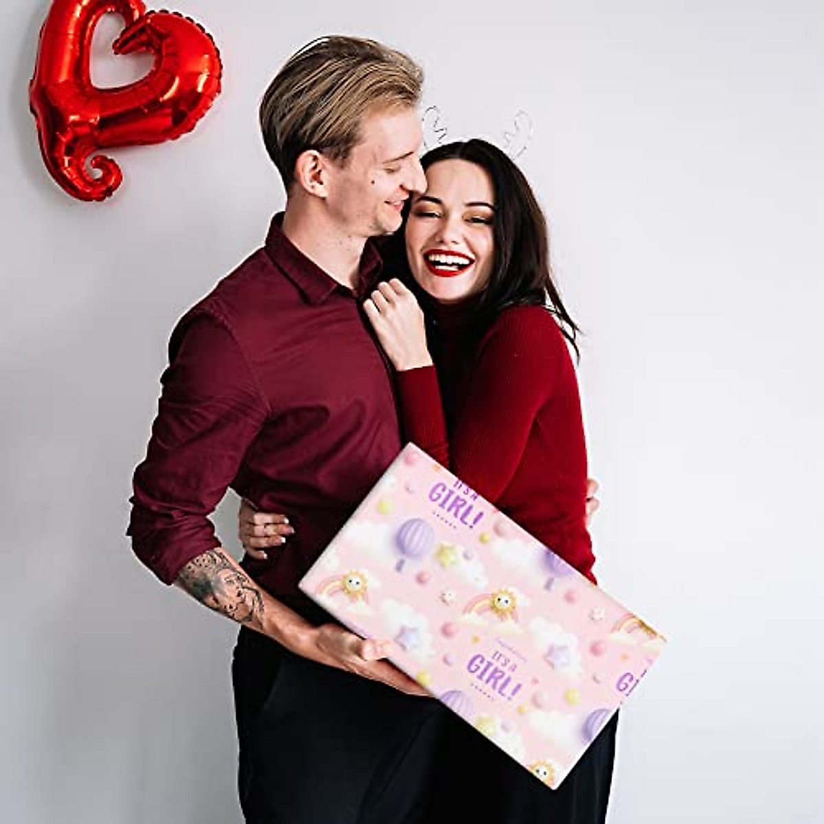 Apol Baby Shower Wrapping Paper,It's a Girl Gift Wrapping Paper Pink New Baby Wrapping Paper 4 Sheet Princess Lovely Paper with Pink Ribbon for Gender Reveal Girl Birthday Wrapping Paper,30x20 Inches