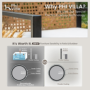 PHI VILLA Wicker Patio Furniture Set for 4, Rattan Loveseat & Chairs with Beige Cushions & Acacia Wood Coffee Table, Outdoor Modern Sectional Conversation Sofa Set for Deck, Yard, Porch