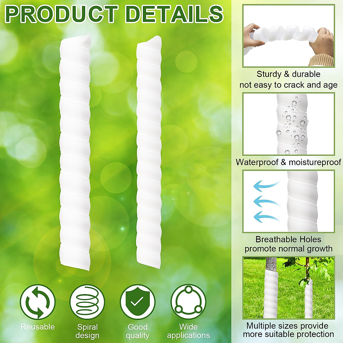 4 Pcs Tree Trunk Protector-2 Size Plastic Spiral Tree Guard Tree Trunk Protector Wrap Tree Bark Protector Tube Tree Wraps to Protect Bark Tree Saplings from Deer Cats Rodents Rabbit Mowers (White)