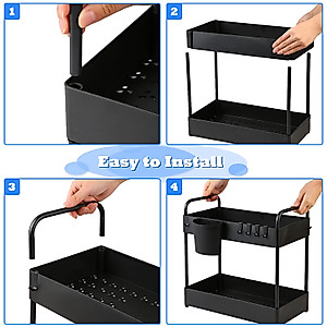 Kitchen Storage, Under Sink Organizer, NAYAHOSE 2 Tier Bathroom Storage Organizer Countertop with 4 Hanging Cups, 2 Handles, Under Cabinet Storage Tray Organize Holder for Cosmetics, Makeups, Spices