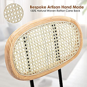 Amadi Counter Stools Rattan Back Dining Chair,Indoor Faux Leather Bar Stools Set of 4,Armless Dining Chairs with Rattan Backrest,Modern Metal Counter Height Barstools for Home Whiskey Brown,24"