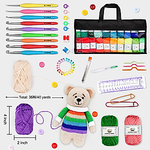 113 Piece Crochet Kit with Yarn Set–1600 Yards Assorted Yarn for Knitting and Crochet, 73PCS Crochet Accessories Set Including Ergonomic Hooks, Knitting Needles & More Ideal Beginner Kit