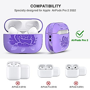 for Airpods Pro 2 Case (2022),DATIMIRA Rose Engraved TPU Apple airpods pro 2nd Generation Case Cover with Strap for Women and Girls,Purple