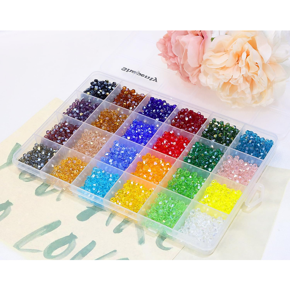 Shapenty 24 Colors Electroplated AB Colored 4mm Small Bicone Faceted Crystal Glass Beads Bulk for Bracelet Necklace Earring Jewelry Making Craft Hair Accessory Beading Sewing Crochet Project, 3000PCS