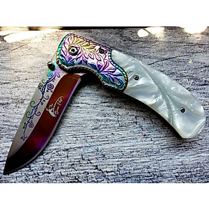 masterdish Marble HANDLE Cowboy Folding Blade Pocket Knife Rainbow Blade 3cr13 Steel Overall Length 8.5 inch (cvrt-1-2)