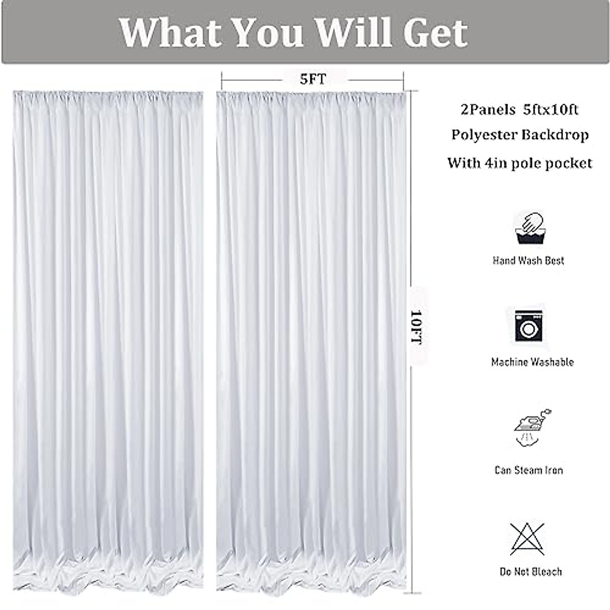 Romolive White Backdrop Curtain 10ftx10ft Polyester Backdrop Fabric White Curtains for Party Events Birthday Bridal Shower Backdrop Curtain