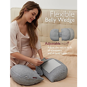 Momcozy Portable Pregnancy Pillow for Sleeping, W Shaped Maternity Pillow for Side Sleeper, Support for Back, Belly, Hips for Pregnant Women, Adjustable Travel Wedge Pillow, Grey