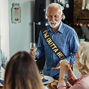 Generic I'm Outta Here Sash with Gold Foil - Going Away Sash, Retirement Sash, Graduation Sash, Divorced Sash, New Chapter Sash, Coworker Leaving Sash, Gift for Going Away (Black,Gold)