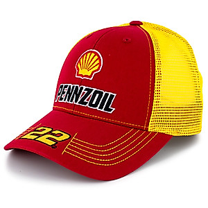 Checkered Flag Joey Logano Victory Lane Shell Pennzoil Sponsor Team Mesh Hat Red/Yellow