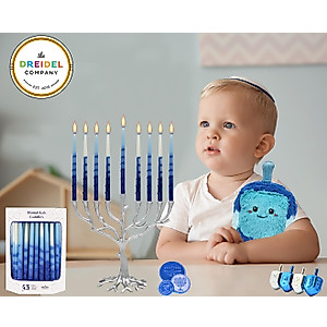 The Dreidel Company Dripless Deluxe Tapered Pastel Blue and White Hanukkah Menorah Candles for All 8 Nights of Chanuka