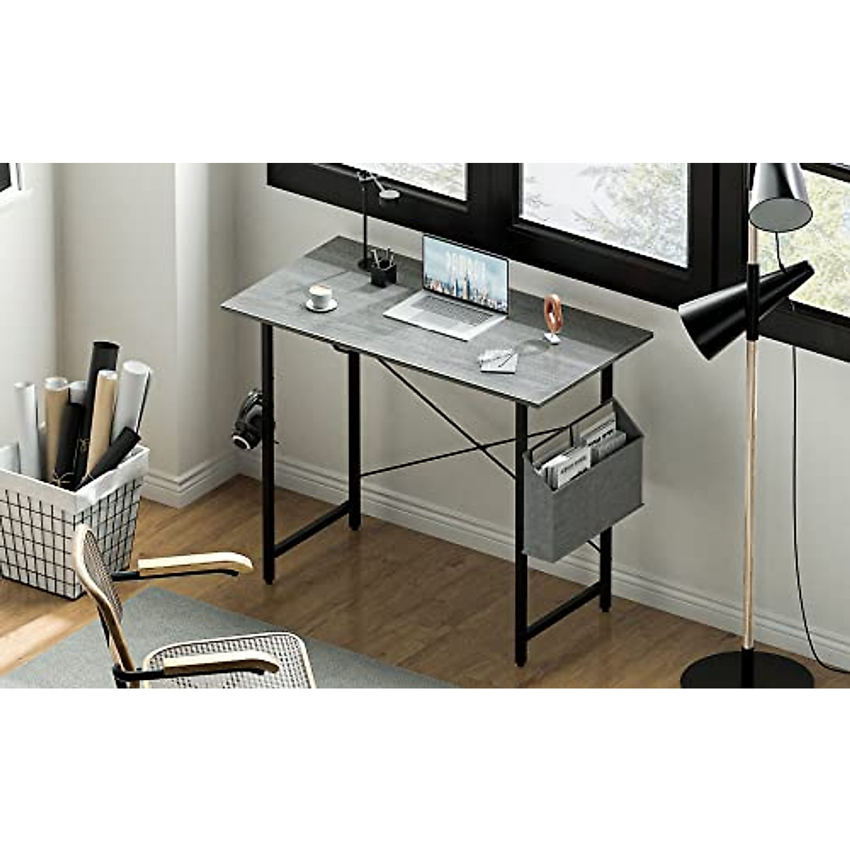 Pamray 32 Inch Computer Desk for Small Spaces with Storage Bag, Home Office Work Desk with Headphone Hook, Small Office Desk Study Writing Table