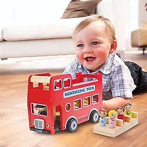 Wooden Wheels Natural Beechwood Chunky Cars and Vehicles Imagination Generation | For Children +12 Months | Red Firetruck