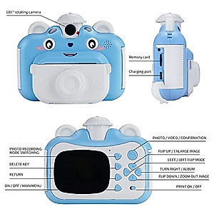 Instant Print Digital Kids Camera,Selfie 1080P Video Camera for Kid with 180° Rotating Len,32GB TF Card,Print Paper,Color Pens Set,Rechargeable Toy Camera for 3-12 Years Old Girls Boys Birthday (Blue)
