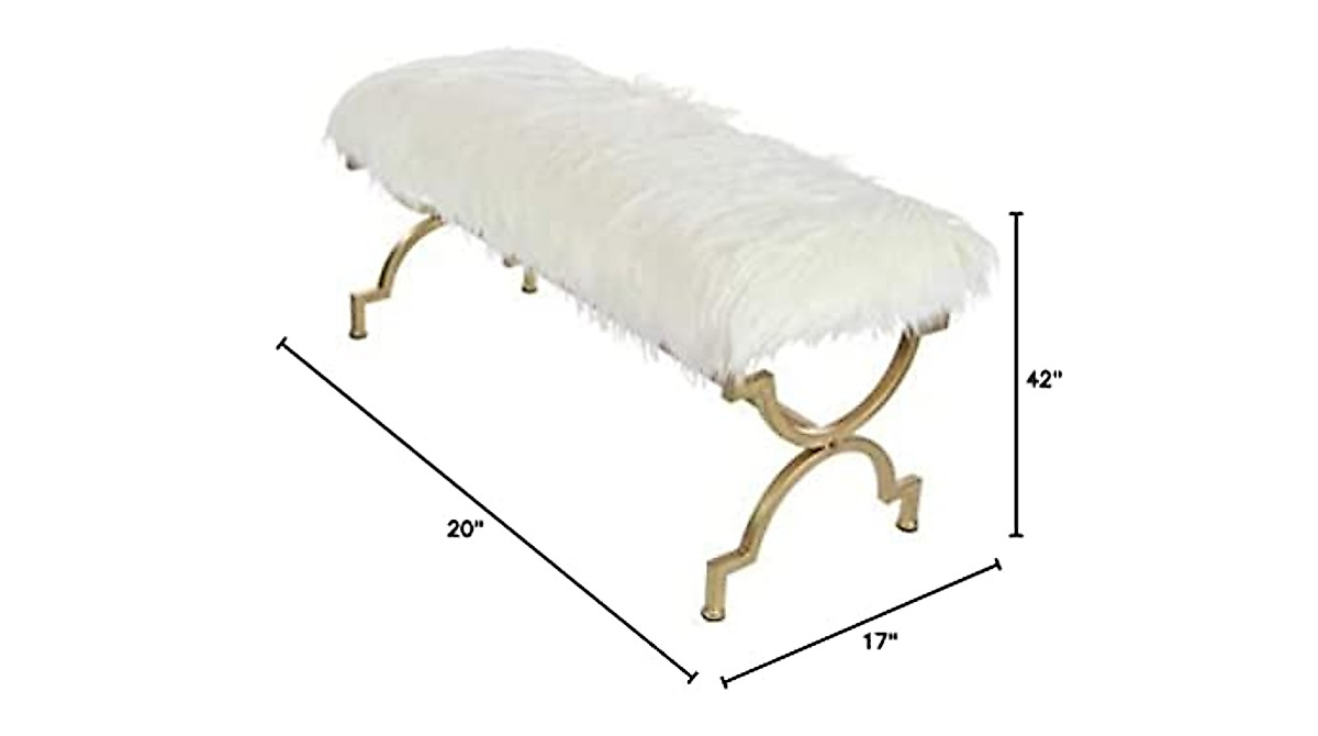 Deco 79 White Faux Fur Metal Bench - Stylish & Contemporary
