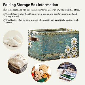Flower Floral Daisy Wood Storage Bin Canvas Toys Storage Basket Bin Large Storage Cube Box Collapsible with Handles for Home Office Bedroom Closet Shelves，1 pc
