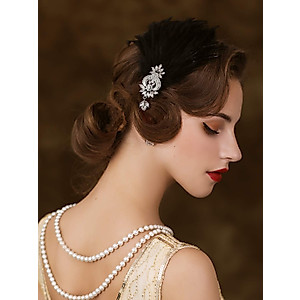 SWEETV 1920s Feather Headpiece Flapper Headband, Roaring 20s Hair Accessories Great Gatsby Hair Clip Black