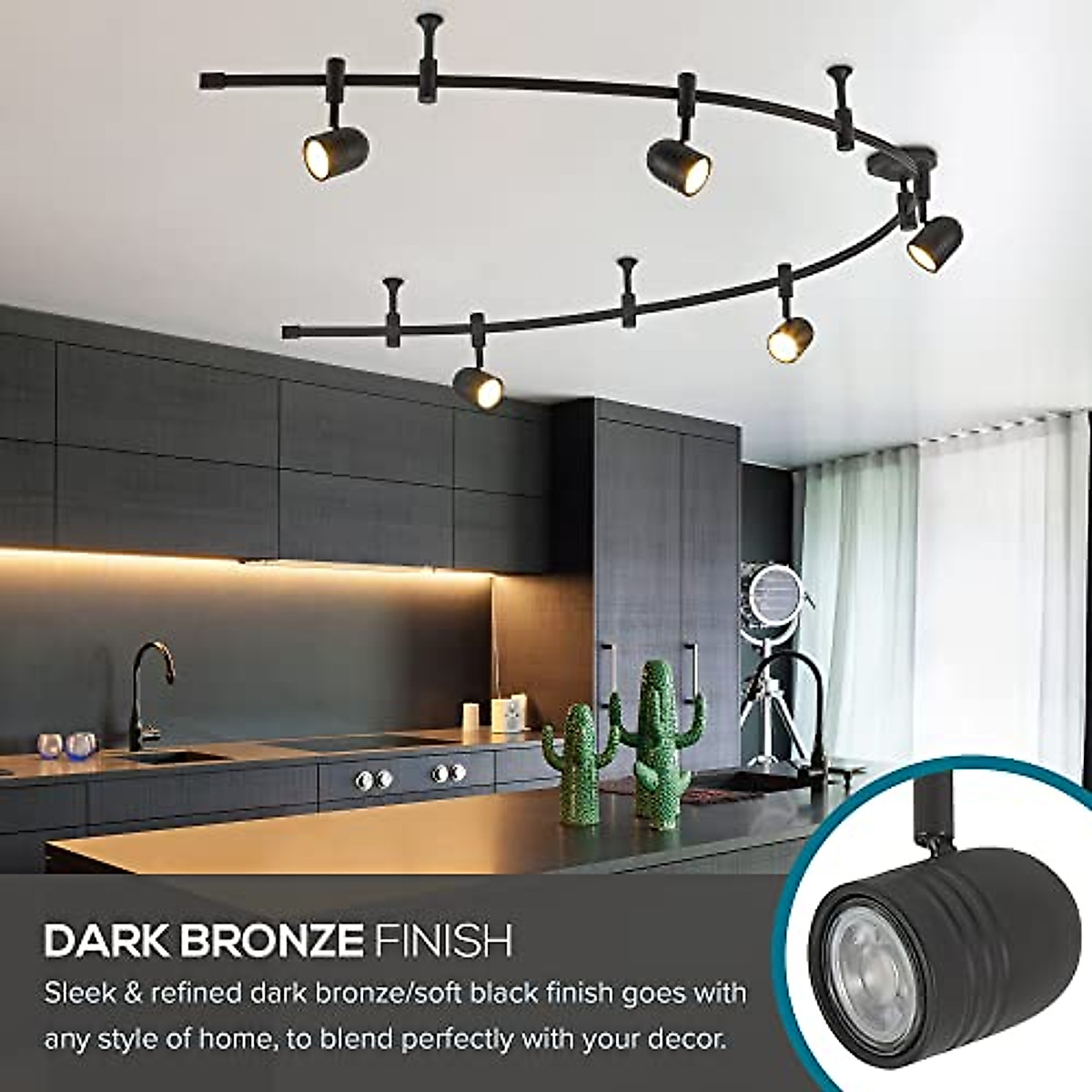 Catalina Lighting 96" Transitional 5-Light Integrated LED Flex Track Ceiling Light, Oil Rubbed Bronze
