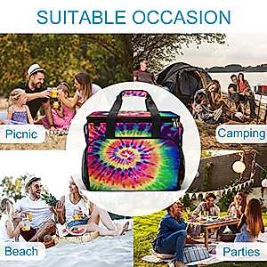 Tie Dye Insulated Bag Portable Ice Box Cooler Shoulder Pack with Side Pocket for Grocery Shopping Picnics Work Meals