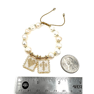 LESLIE BOULES White Gold Scapular Love Bracelet for Women Baroque Pearls Beads