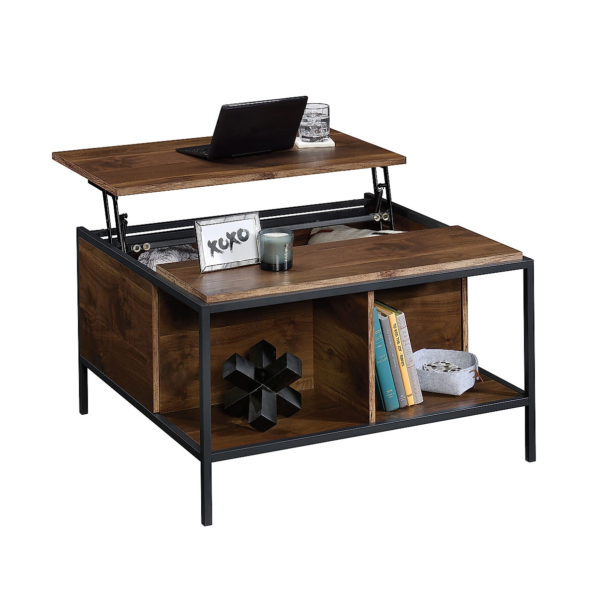 Sauder Nova Loft Coffee Table, L: 33.07" x W: 32.28" x H: 19.09", Grand Walnut Finish