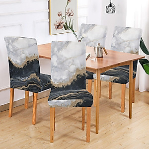 xigua Universal Dining Chair Cover 4-Piece Set, Black White Gold Marble Removable Washable Dining Chair Slipcovers Protective Cover for Home Party Decor