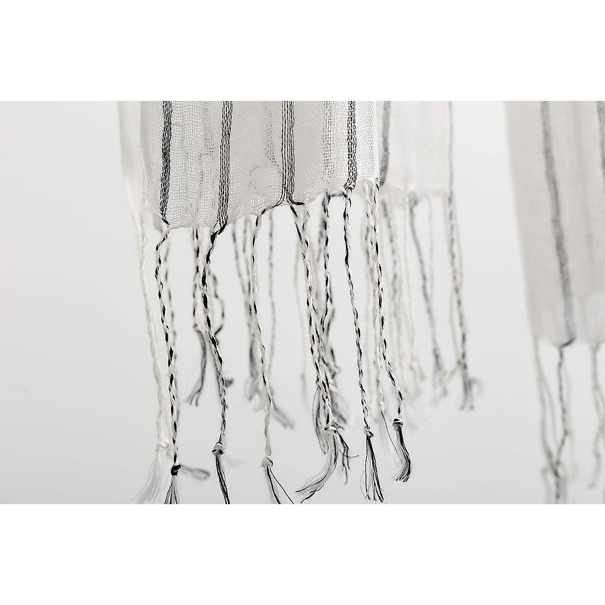 Jeelow 100% Linen Lightweight Striped Light Scarf Shawl Wrap For Men & Women (White Linen Black Stripes)