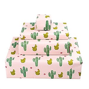 CENTRAL 23 - Cactus Wrapping Paper - 6 Birthday Gift Wrap Sheets - Pink and Green - For Women Girls Teenagers - Trendy Plant Print