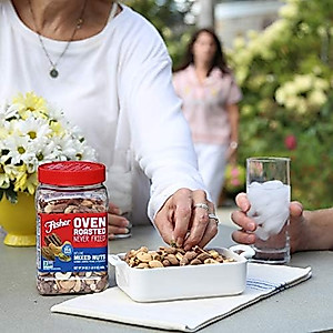 Fisher Oven Roasted Never Fried Deluxe Mixed Nuts, 24 Ounces (Pack of 1), Almonds, Cashews, Pecans, Pistachios, Snacks for Adults, Made With Sea Salt, No Added Oil, Artificial Ingredients or Preservatives, Trail Mix, Gluten Free​