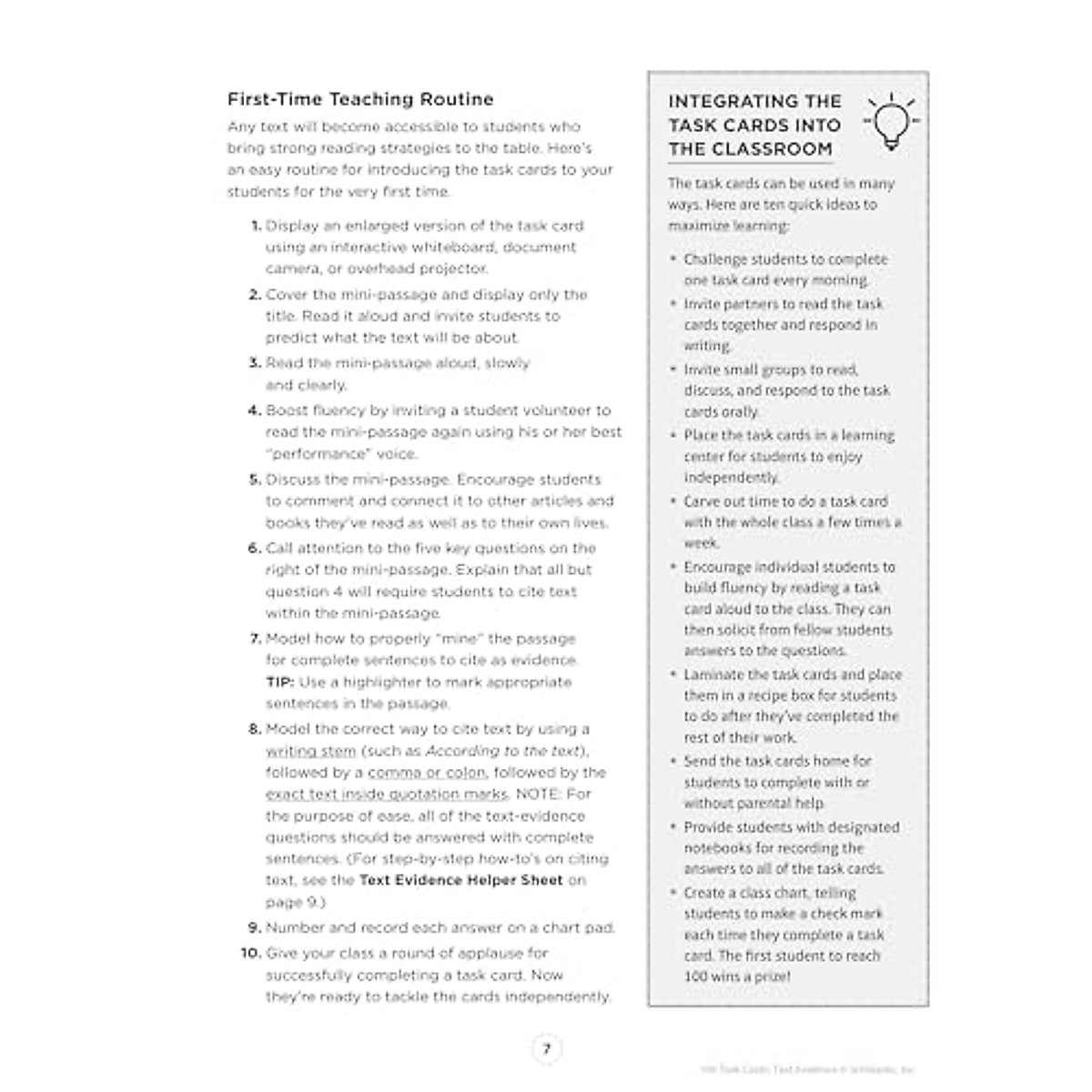 100 Task Cards: Text Evidence: Reproducible Mini-Passages With Key Questions to Boost Reading Comprehension Skills