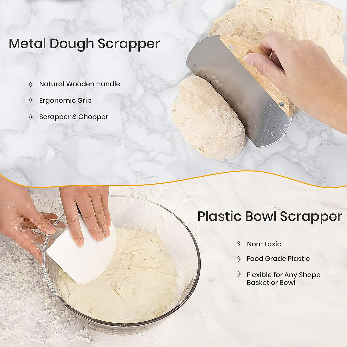 Jims Goods Bread Banneton Proofing Basket Set W/9 Inch Round & 10 Inch Oval Banneton Basket, Homemade Bread Sourdough Starter Kit W/Lame + Lame Case, Dough Scrapper & Whisk, Linen Liner (Set of 2)