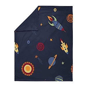 Sweet Jojo Designs Space Galaxy Baby Boy Receiving Security Swaddle Blanket for Newborn or Toddler Nursery Car Seat Stroller Soft Minky - Navy Blue Planets Star and Moon Rocket Ship