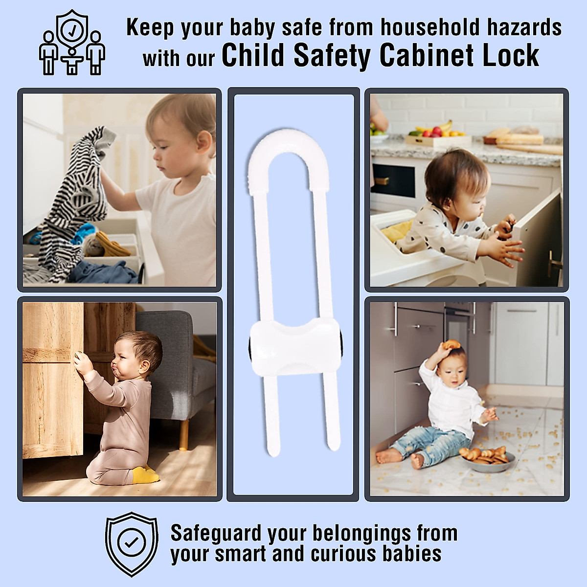 SMART CRAFTERS Child Safety Cabinet Locks - Secure Your Cabinets and Protect Your Kids with these Cabinet Locks for Babies - Organize Your Home Safely - Versatile and Easy-to-Use (Pack of 10, White)