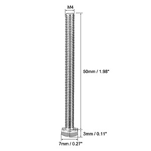 uxcell M4x50mm Hex Bolts 304 Stainless Steel Hexagon Screw Bolt 10pcs
