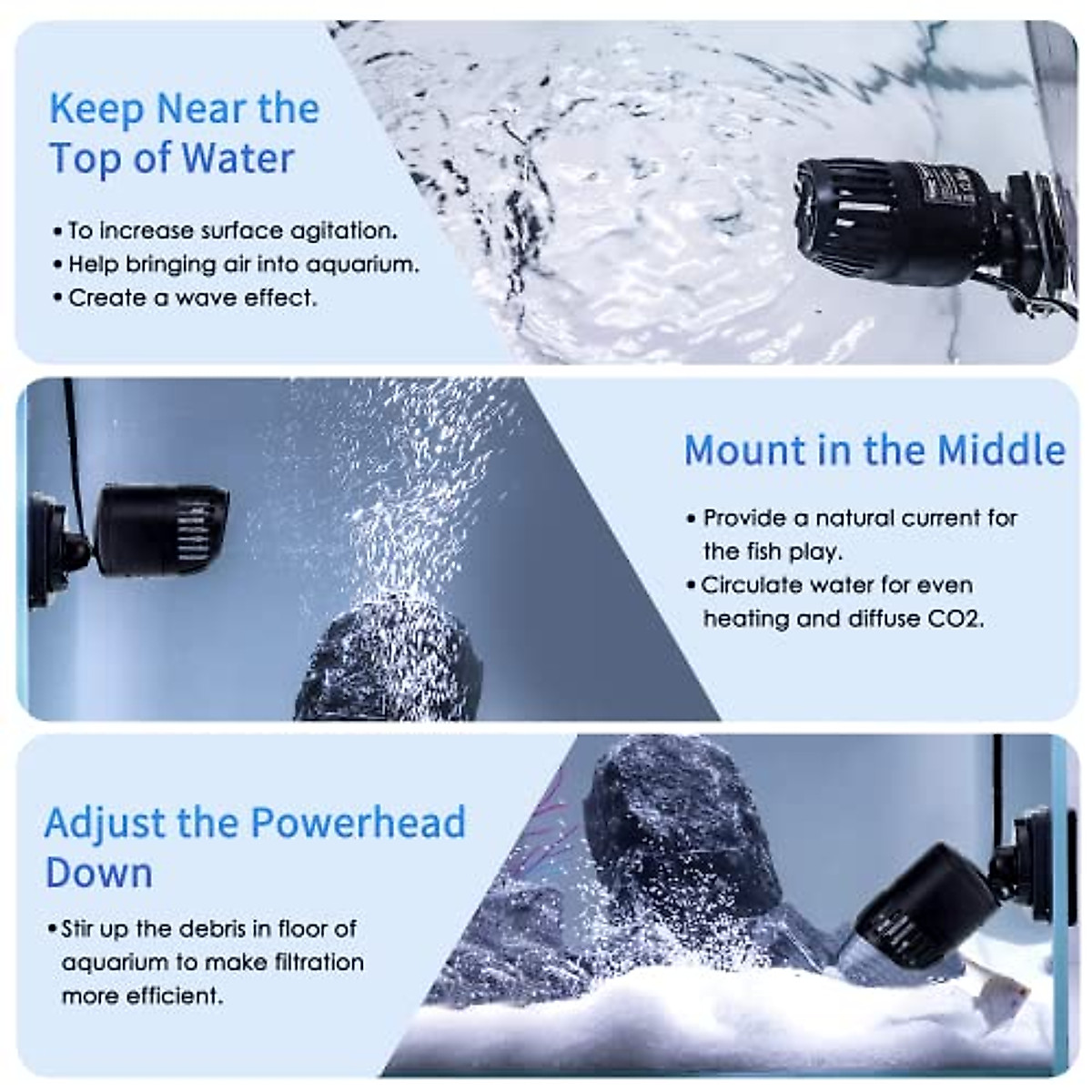 hygger Mini Wave Maker for 5~20 Gallon Aquarium with Magnetic Mount Quiet Powerhead for Saltwater and Freshwater Fish Tank 530GPH