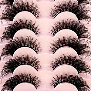 HBZGTLAD 7Pairs Segmented Half Lashes manga Lashes 3D Clear Band Lashes Natural Look Wispy Mink Lashes Fluffy Cat Eye Lashes Pack Fake Eyelashes (7pairs-A)